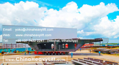 12 axle lines Self-propelled Modular Transporters SPMT side by side ...